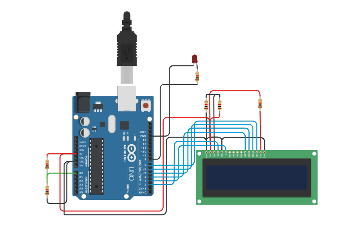 Circuit design OHMIMETRO DIGITAL com DISPLAY LCD | Tinkercad