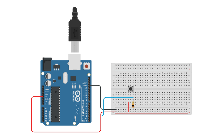 Circuit design Simple Button Example - Tinkercad