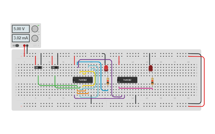 Circuit design Half Adder using NOR gate - Tinkercad