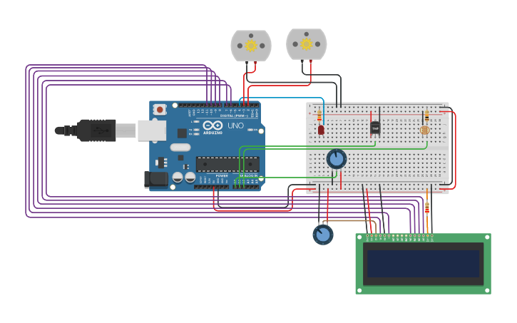Circuit design Sistema de riego con sensor de temperatura - Tinkercad