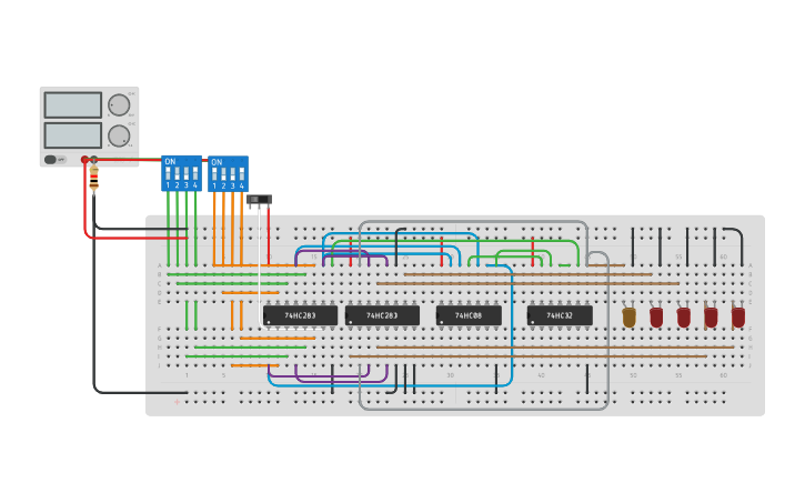 Circuit design 4 bit BCD Adder | Tinkercad
