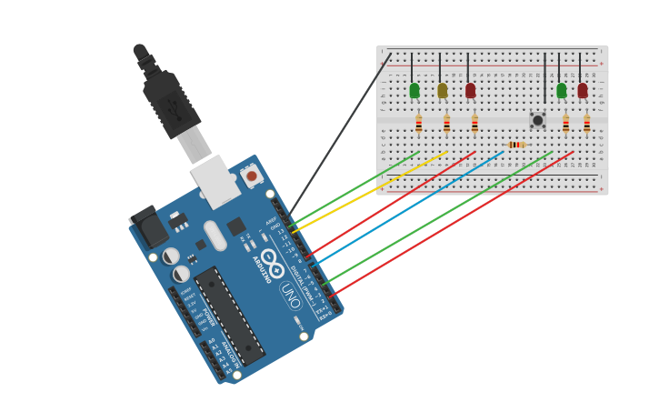 Circuit design Ampelschaltung Sabrina - Tinkercad