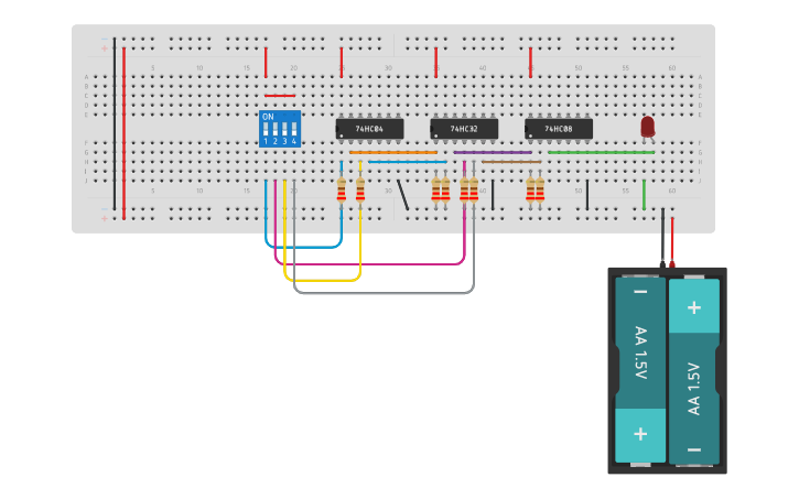 Circuit design COMPUERTAS LOGICAS CON DIP SWITCH - Tinkercad