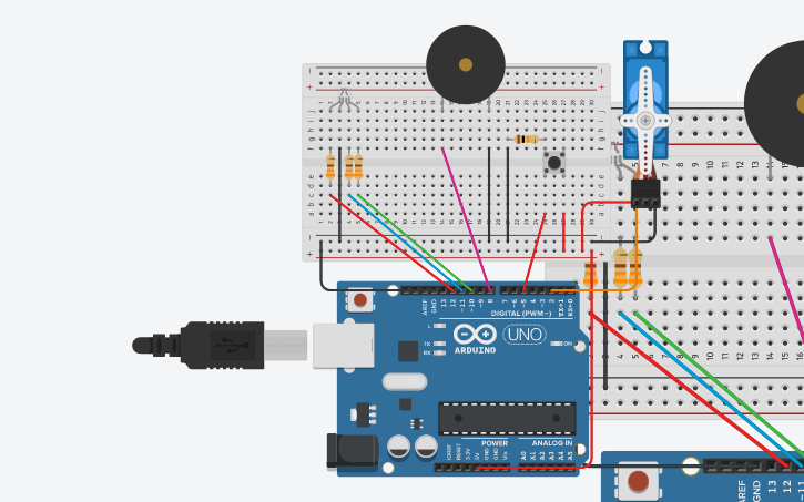 Circuit design Copy of Exame Arduino II (1º Bac A) - María Mato | Tinkercad
