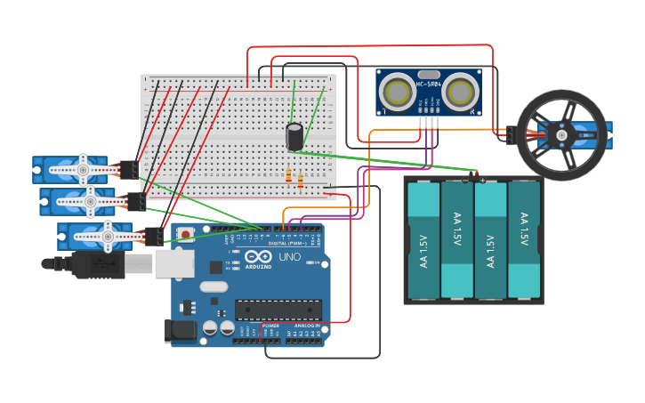 Circuit design Robotic Arm automatic dispenser - Tinkercad