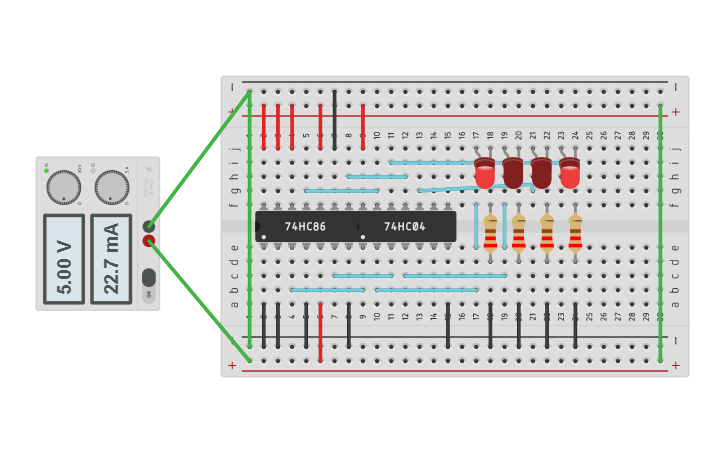 Circuit design Comprobacion de compuerta XNOR - Tinkercad