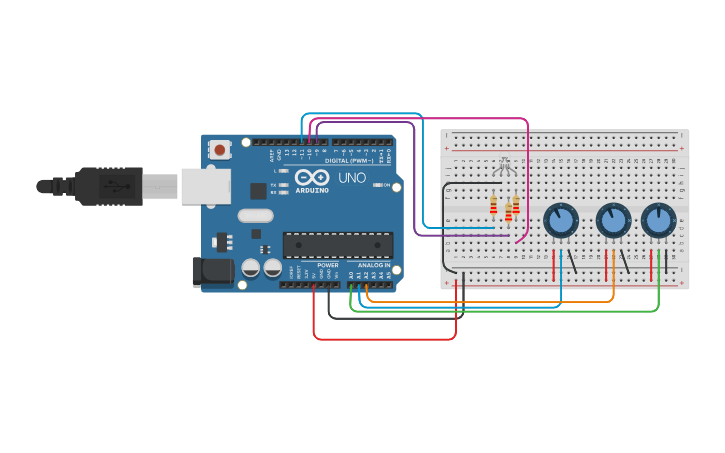 Circuit design Color mixing lamp - Tinkercad