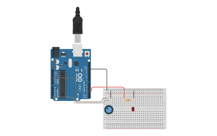 Circuit design 14(potentiometer read & control led) - Tinkercad