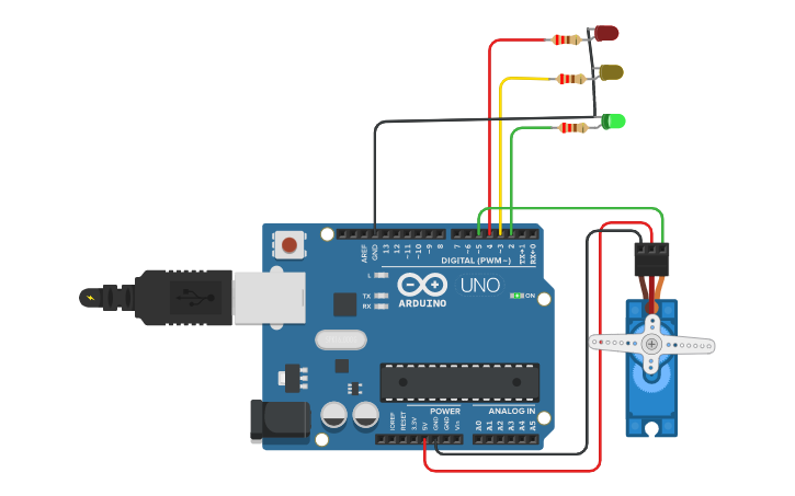 Circuit design semáforo con pluma de crucero - Tinkercad