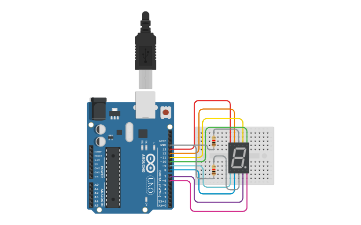 Circuit design 7 Segment Display (Common Cathode) - Tinkercad