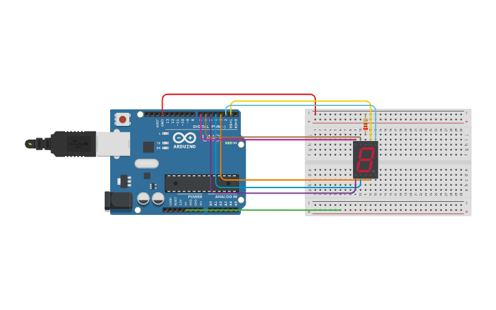 Circuit design Display de 7 segmentos | Tinkercad