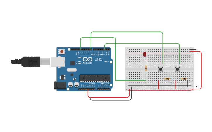 Circuit design LED 2 Push Button - Tinkercad