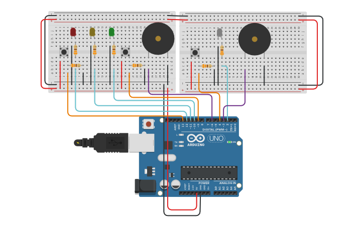 Circuit design Actividad Digital I/O - Tinkercad