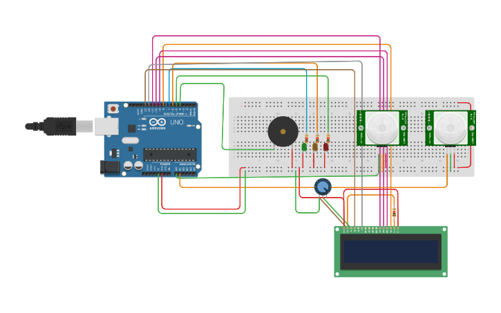 Circuit design Sistem Hitung Pengunjung - Tinkercad