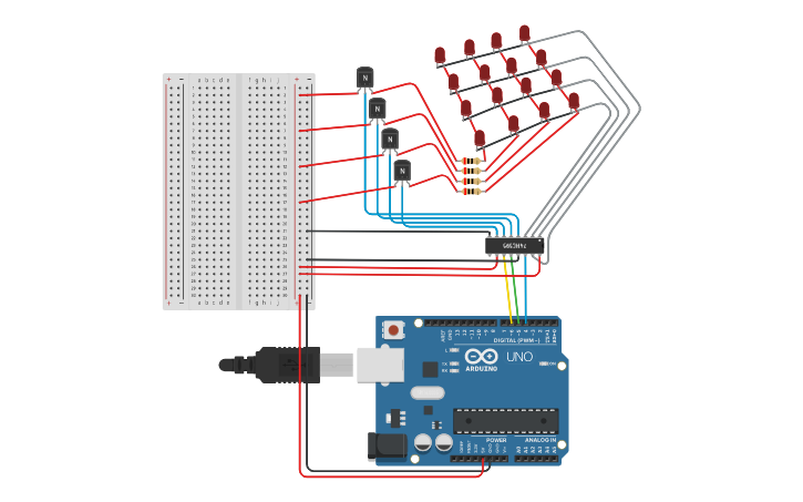Circuit design 4x4 LED Matrix mit Schieberegister und Transistoren ...