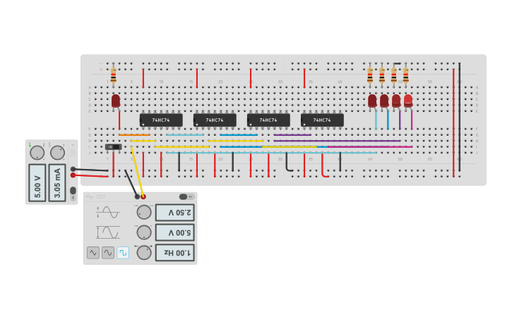 Circuit design Right Shift Register | Tinkercad
