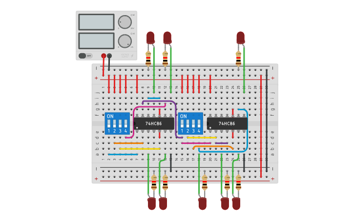 Circuit design 8 bit binary to grey code - Tinkercad