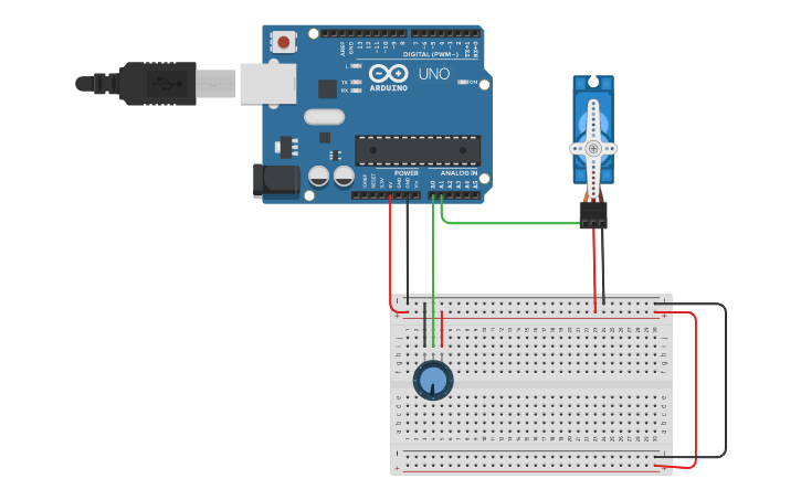 Circuit Design Arduino Servo And Potentiometer Tinkercad