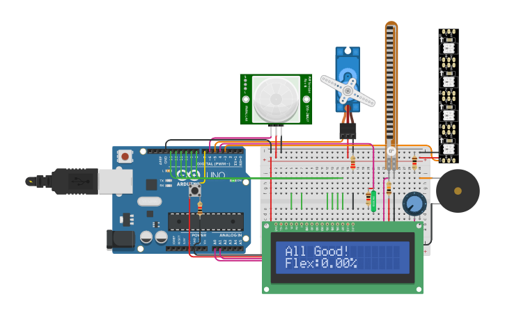 Circuit design Flex Sensor Safety System - Tinkercad