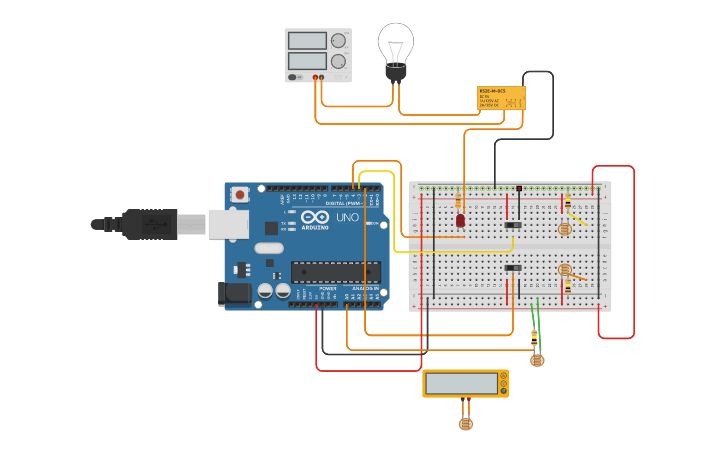 Circuit design Luces de Interfaz de Potencia - Tinkercad