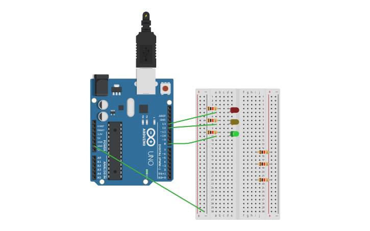 Circuit design Traffic lights - Tinkercad