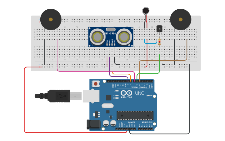 Circuit design Smart Blind Stick - Tinkercad