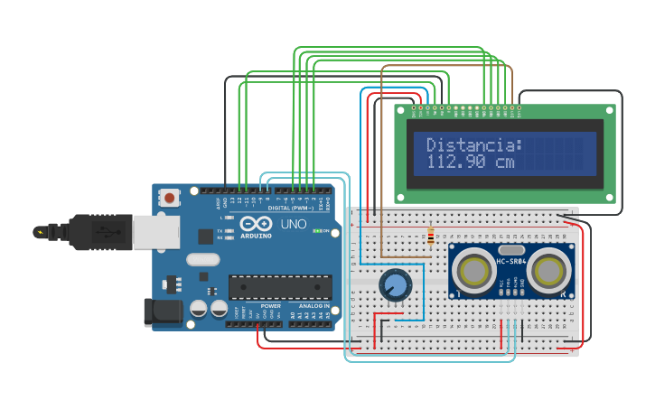 Circuit Design Práctica 18 [sensor Ultrasónico] Tinkercad