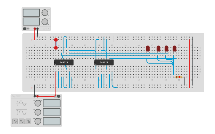 Circuit design EXP:7 Asynchronous Up counter - Tinkercad