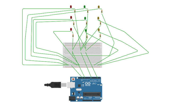 Circuit design traffic light controller - Tinkercad