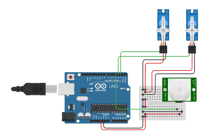 Circuit design ASH: PIR Doors Prototype | Tinkercad