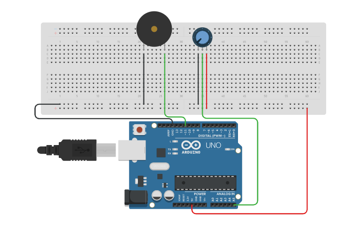 Circuit design Pract_Potenciometro y Buzzer | Tinkercad