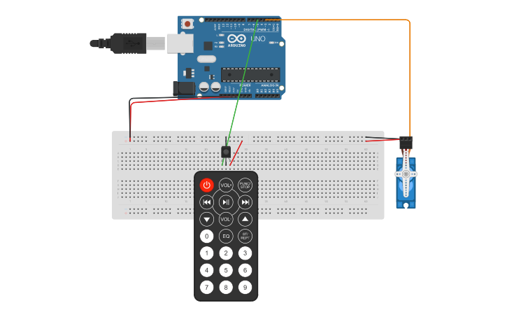 Circuit design servo motor and ir remote - Tinkercad