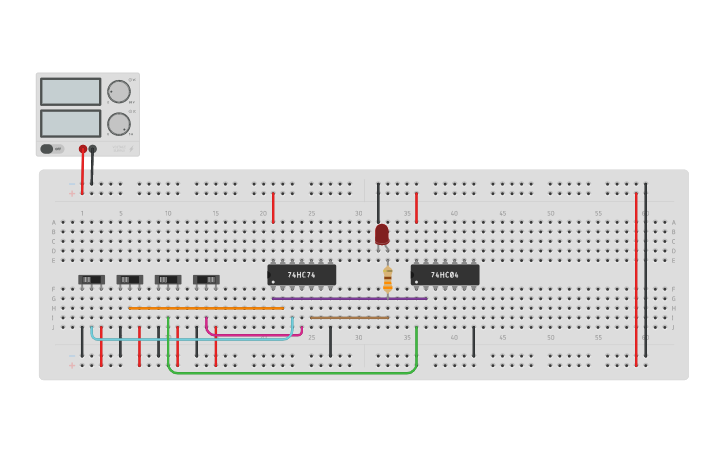 Circuit design Flip-flop D com CLR Invertido | Tinkercad