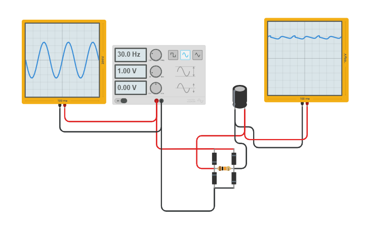 Circuit design Ponte Retificadora usando Capacitor - Tinkercad