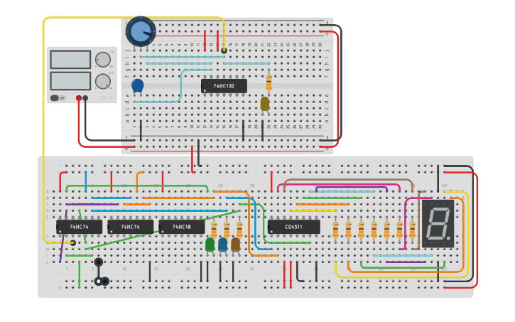 Circuit Design Down Counter Modulo 6 7474 Tinkercad
