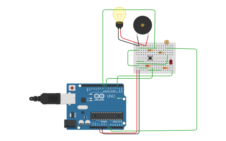 Circuit design Alarma LDR | Tinkercad