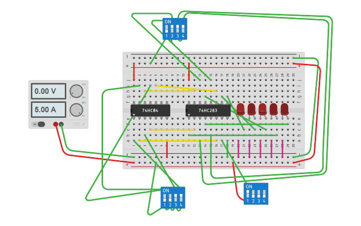 Circuit design 4 bit parallel subtractor - Tinkercad