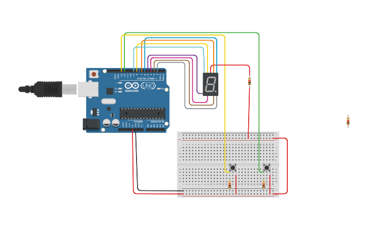 Circuit design Simulasi 7segment dengan push button - Tinkercad Circuit design Simulasi 7segment dengan push button - Tinkercad