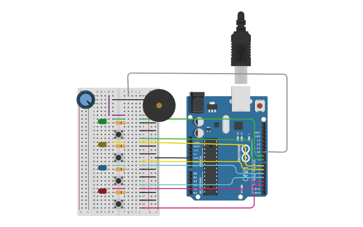 Circuit design simon dice - Tinkercad