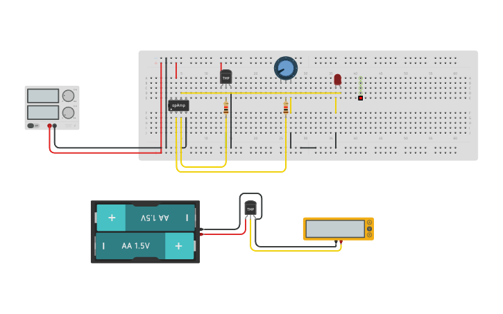 Circuit design Op-Amp & Sensor Suhu - Tinkercad