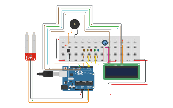 Circuit design Irrigation Monitoring System - Tinkercad