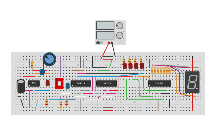 Circuit design Contador de Binario a Decimal | Tinkercad