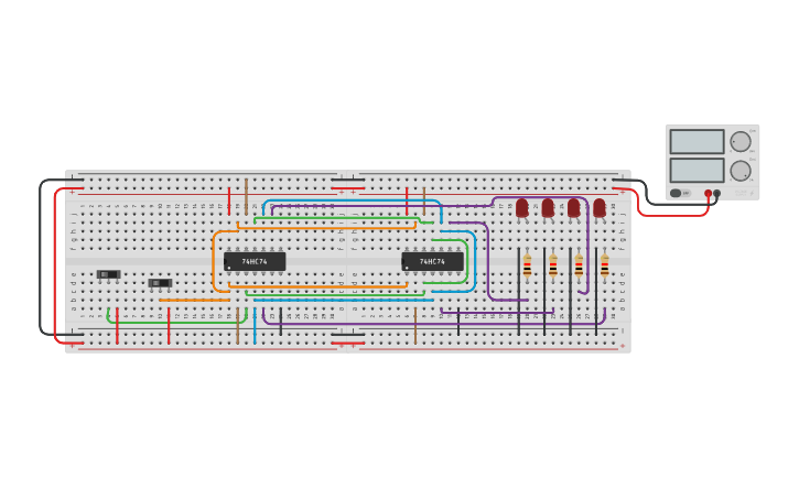 Circuit design 4-bit Parallel in Parallel out Shift register | Tinkercad