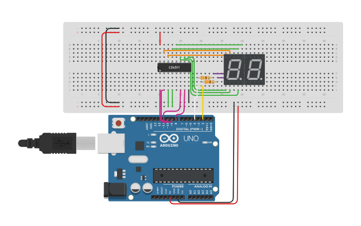 Circuit design Display 7 segmentosx2 | Tinkercad