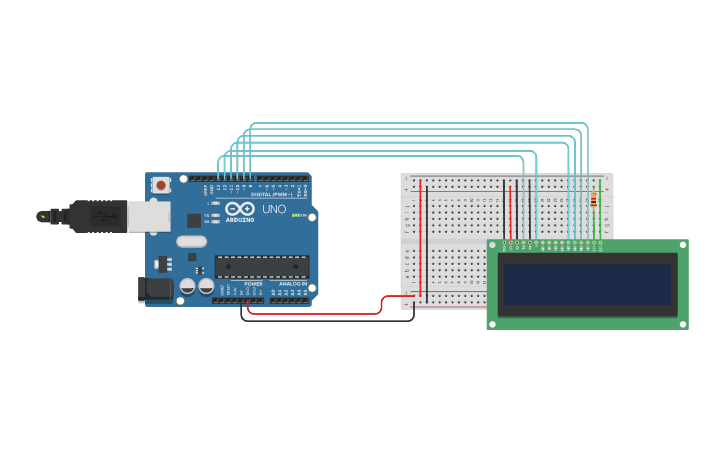 Circuit design circuito con pantalla lcd texto en movimiento - Tinkercad