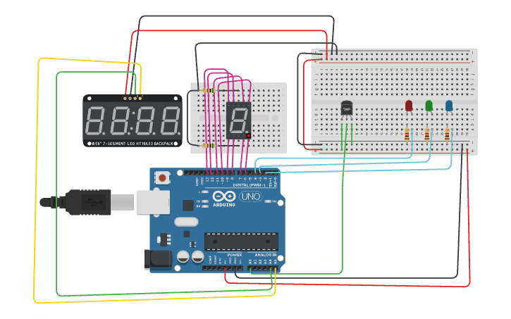 Circuit design digital thermometer by aryan kandari - Tinkercad