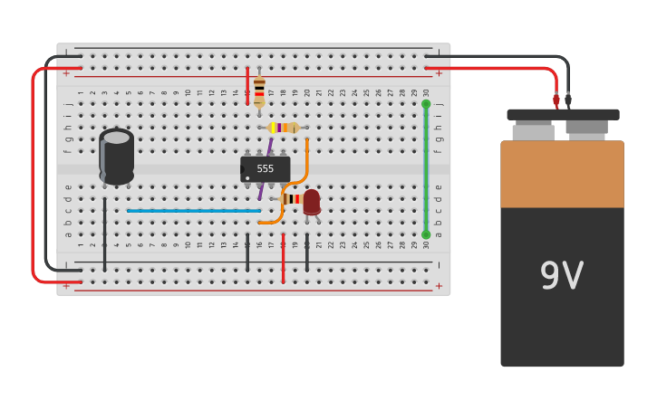 Circuit design LED que pisca com 555 - Tinkercad