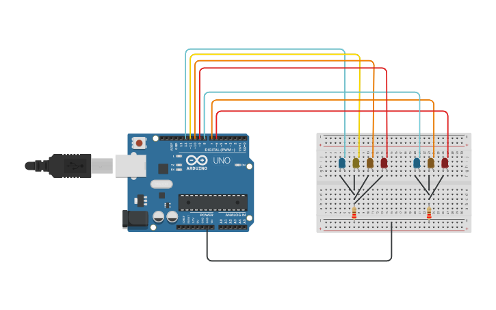 Circuit design Circuito de luces led - Tinkercad