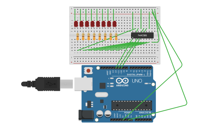 Circuit design Binary Counter using 74hc - Tinkercad