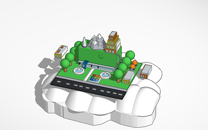 3D design Green Multi-house in the clouds - Tinkercad